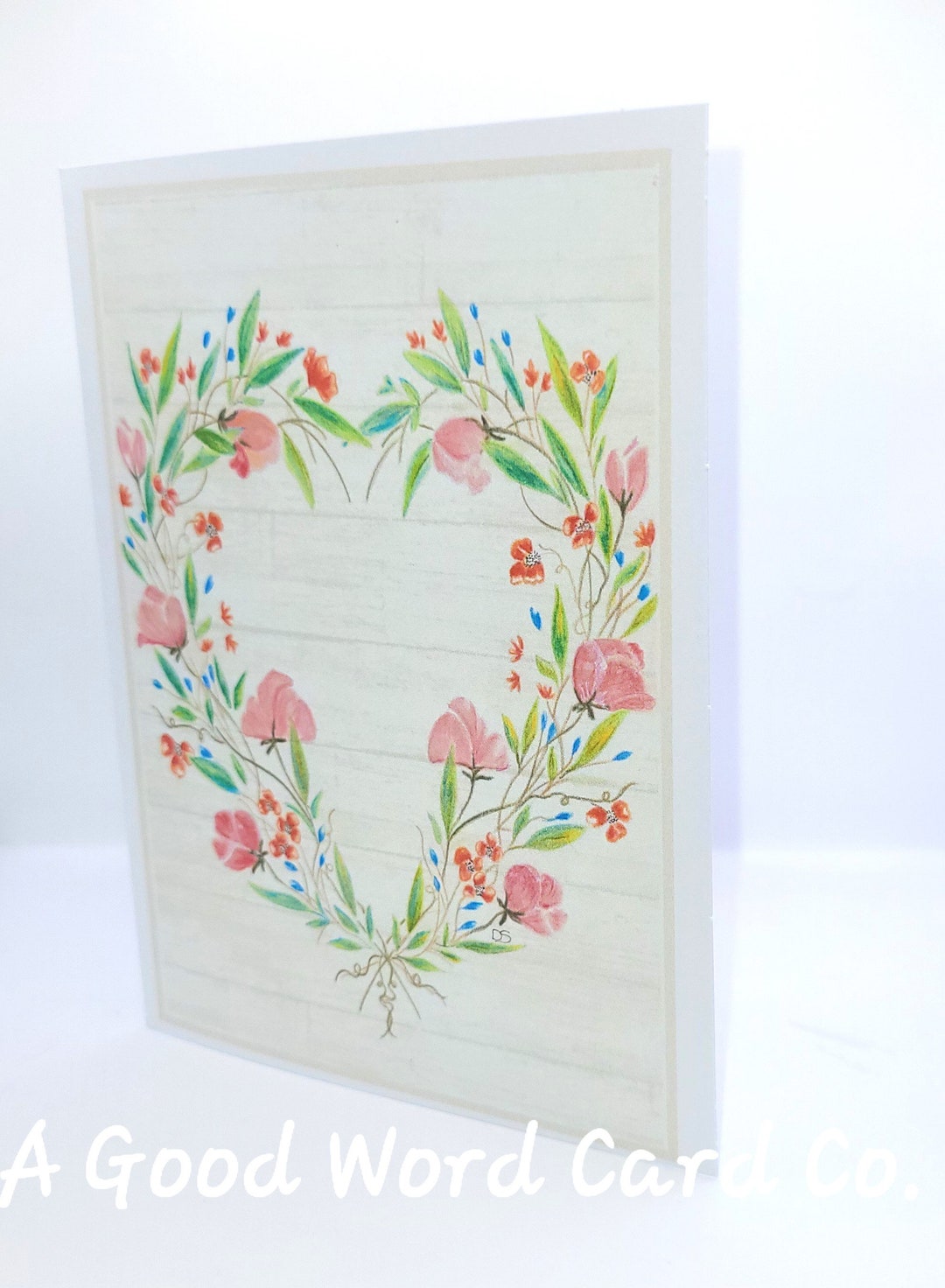 Modern Farmhouse Style Floral Heart Wreath With Shiplap Note Card Set ...