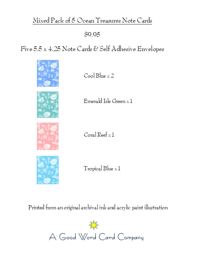Ocean Treasures Note Card Set of 5 - Etsy