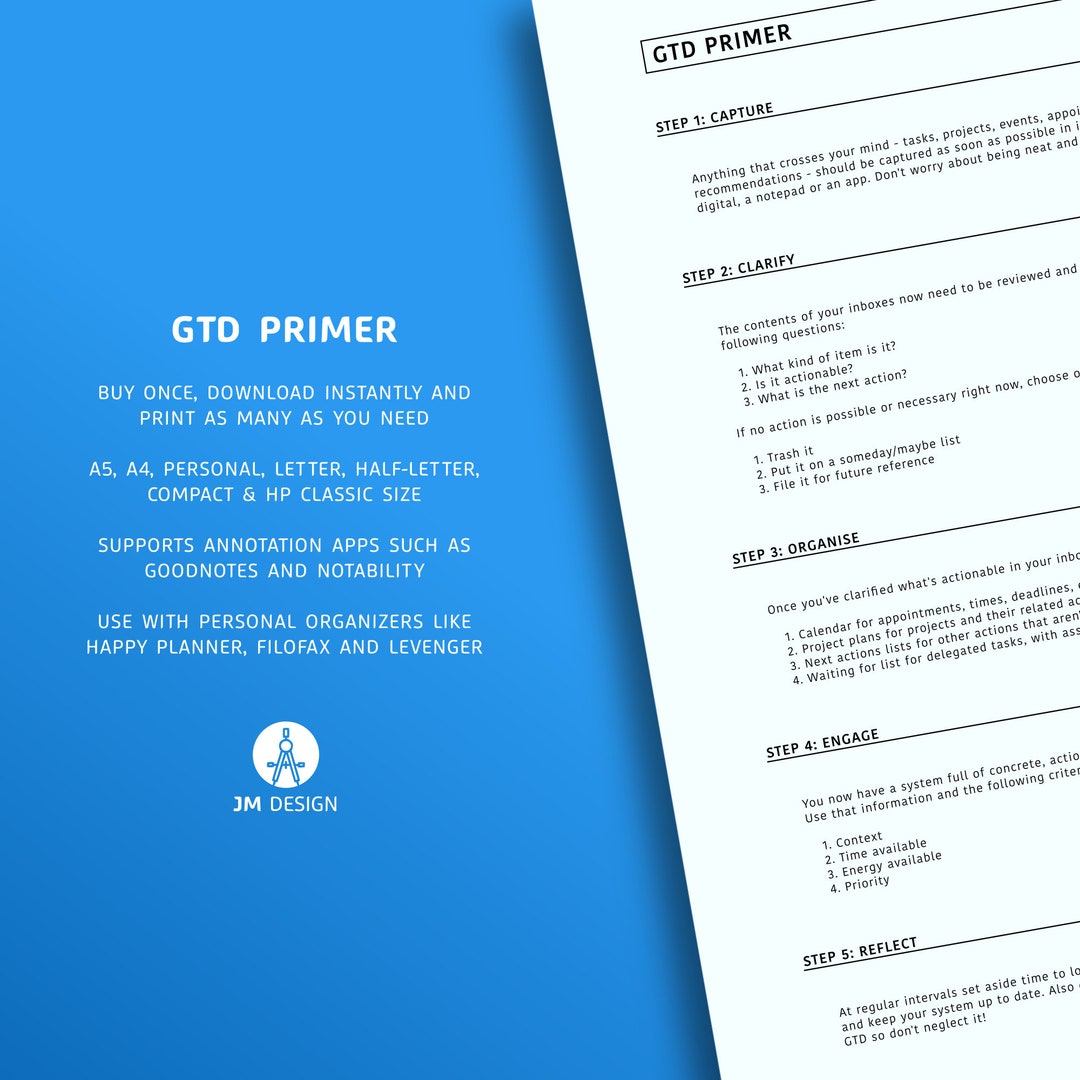 Printable GTD Primer A5 A4 Personal Letter Half-letter Compact HP ...