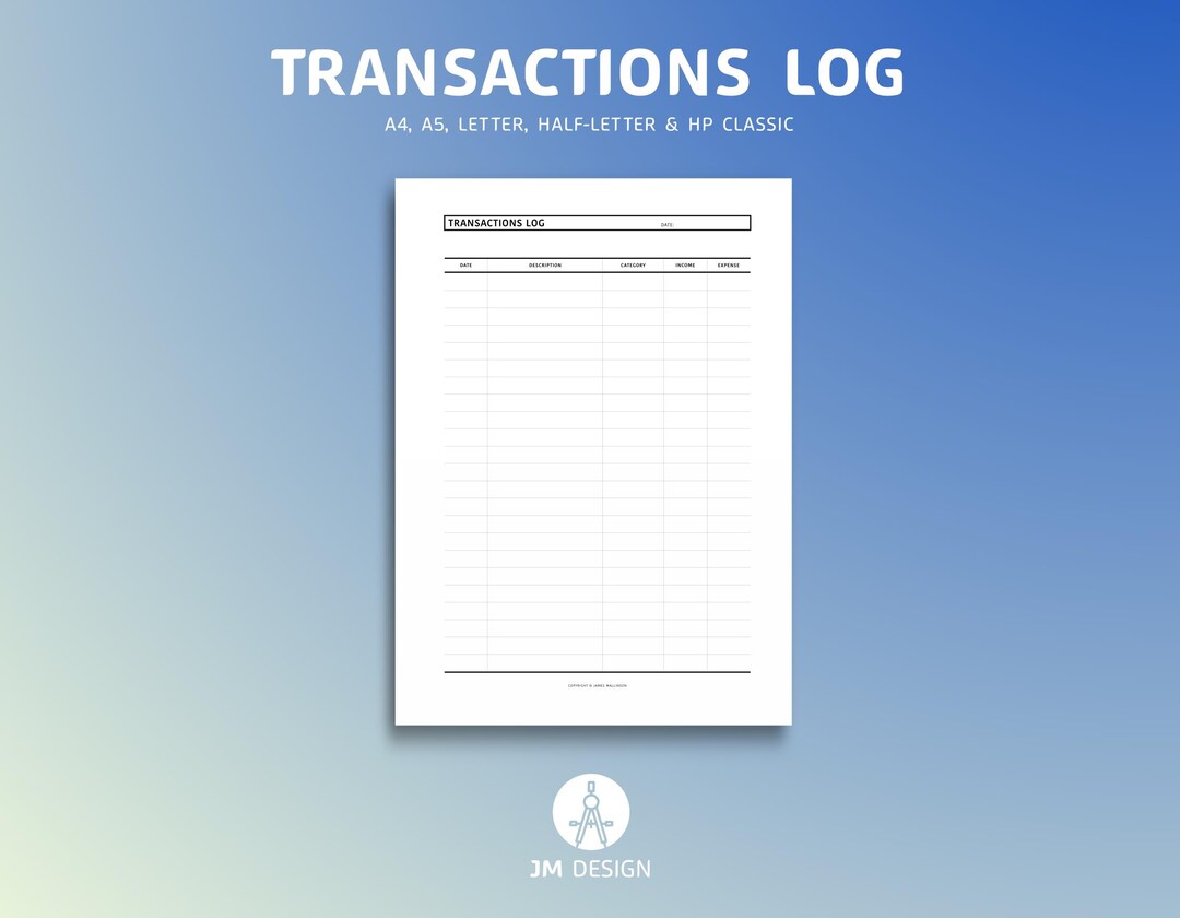 Transactions Log Printable PDF - Income/expense Tracker, Printable ...