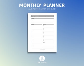 2 Page Monthly Planner PDF Printable Cat, Sunday Monday Start, Monthly ...
