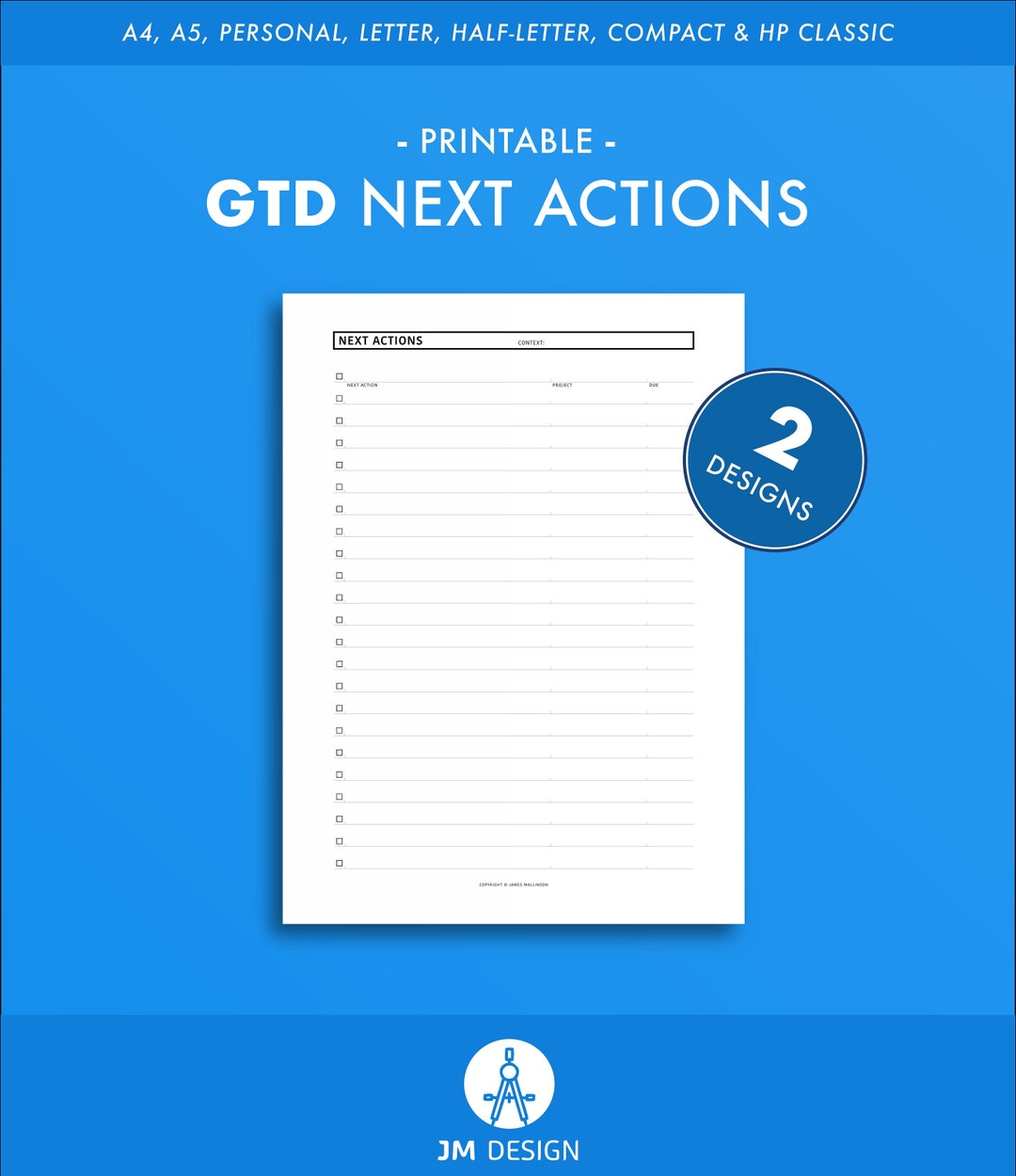Printable GTD Next Actions List in A4 A5 Personal Letter - Etsy Australia