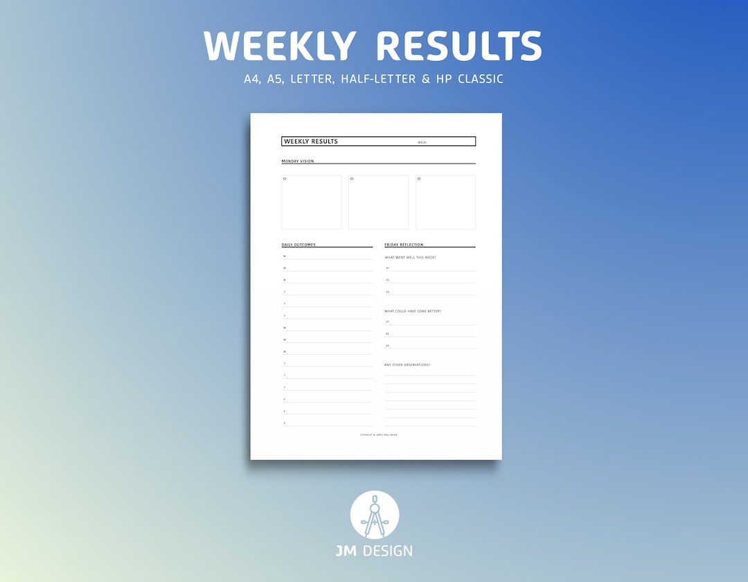 Weekly Results Printable PDF, Inspired by "getting Results the Agile ...