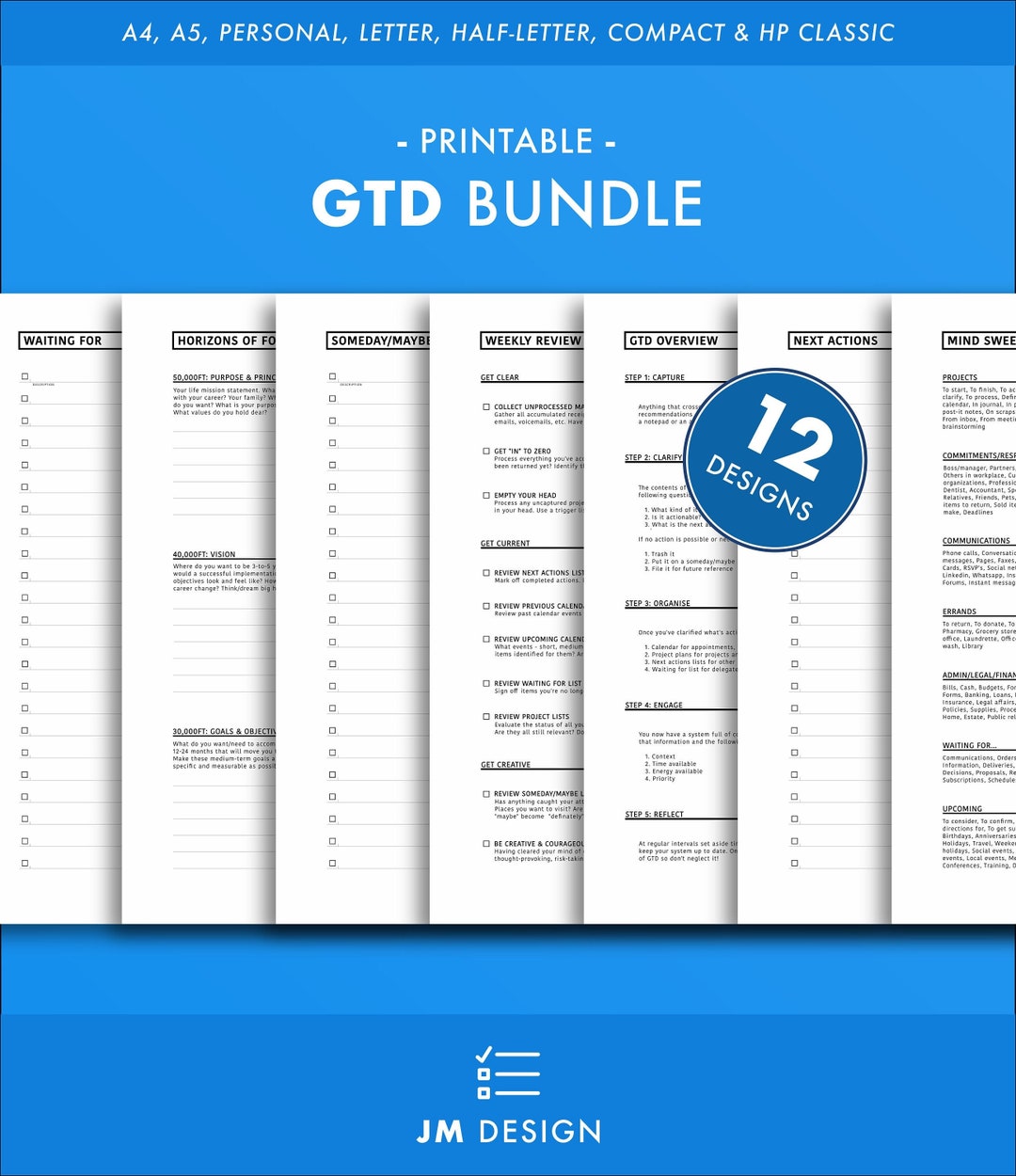 Printable GTD Planner Bundle Pdfs in A4 A5 Personal - Etsy