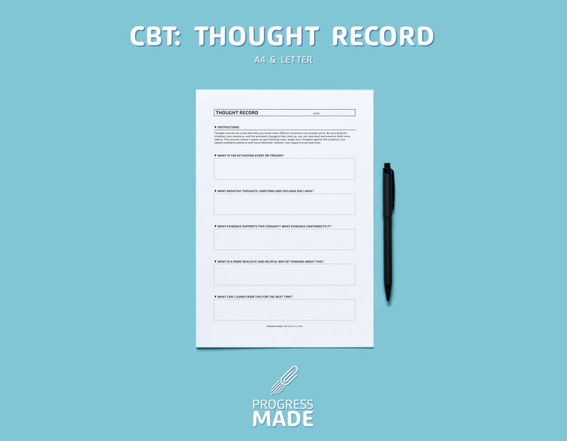 Thought Record Printable PDF - Etsy