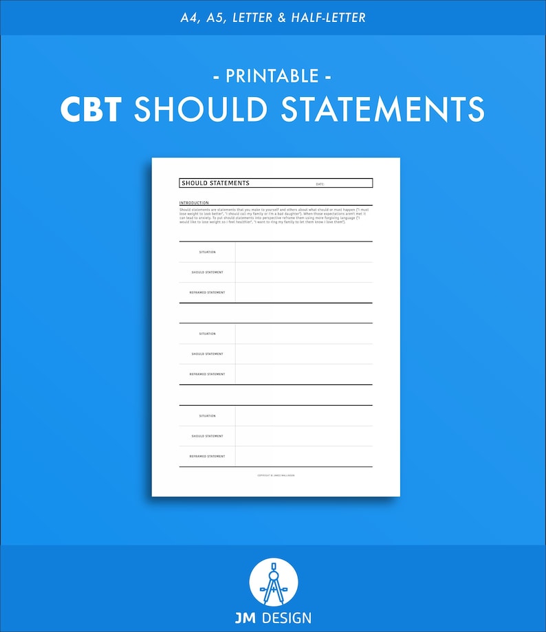 CBT Should Statements Worksheet Printable PDF Digital - Etsy
