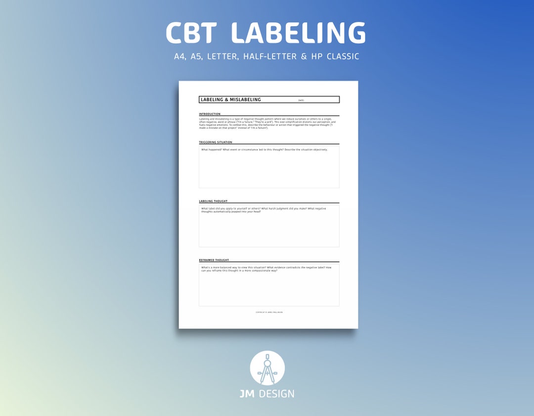CBT Labeling & Mislabeling Worksheet Printable PDF, Mental Health ...