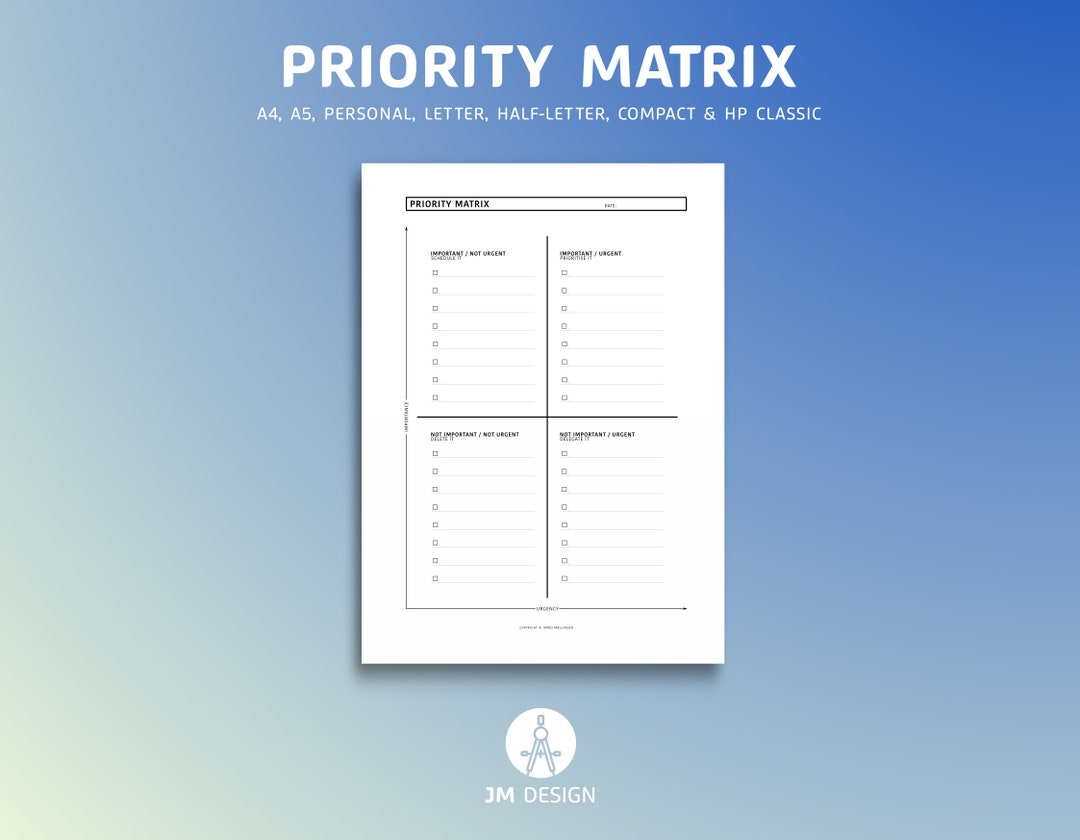 Printable Priority Matrix, Eisenhower Matrix, Decision Matrix, Quadrant ...