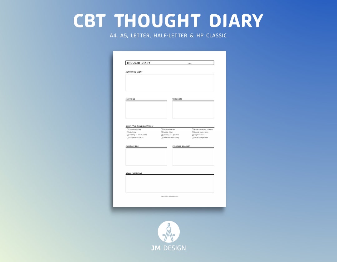 CBT Thought Diary Printable PDF, Mental Health, Therapy, Counselling ...