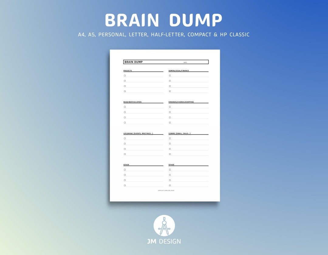 Brain Dump Printable PDF, GTD Mind Sweep, Thought Journal, ADHD Brain ...