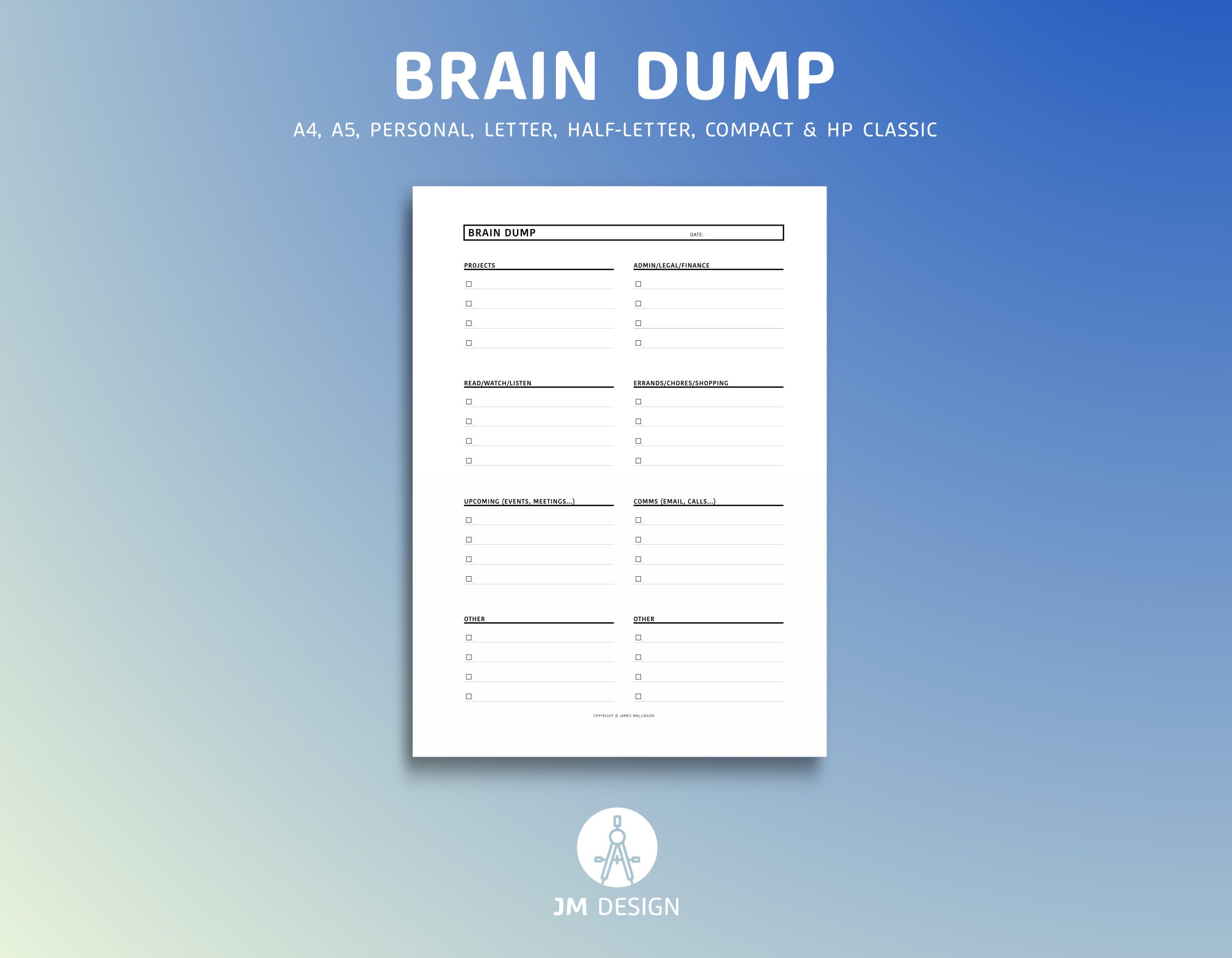 Brain Dump Printable PDF, GTD Mind Sweep, Thought Journal, ADHD Brain ...