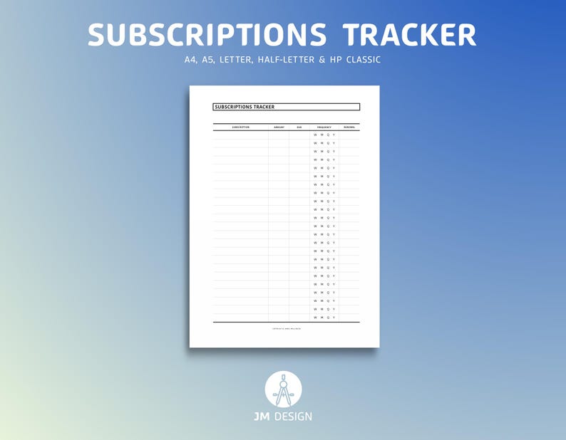 Subscriptions Tracker Printable PDF - Budget Planner, Membership ...