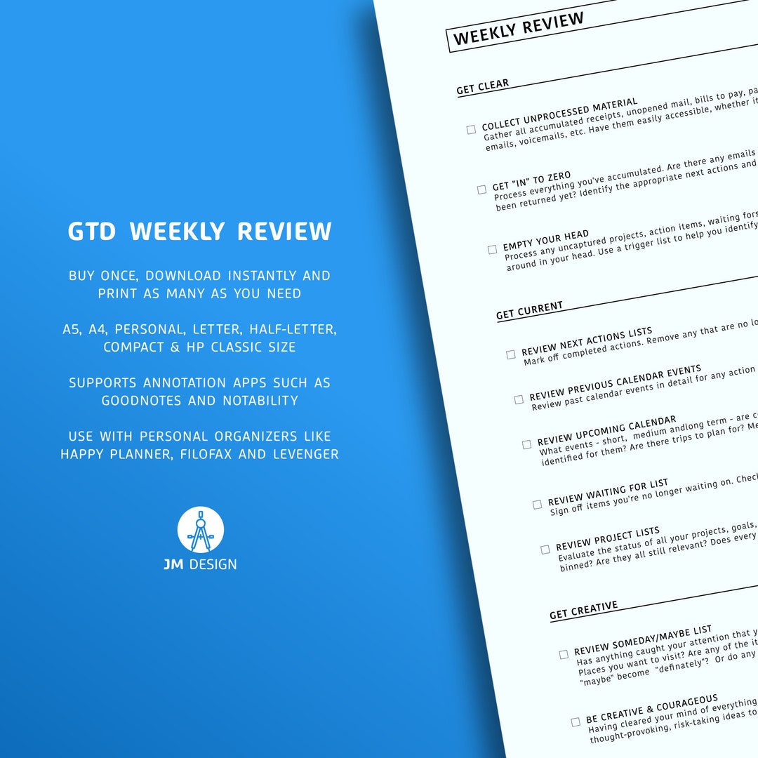 Printable GTD Weekly Review A5 A4 Personal Letter Half-letter Compact ...
