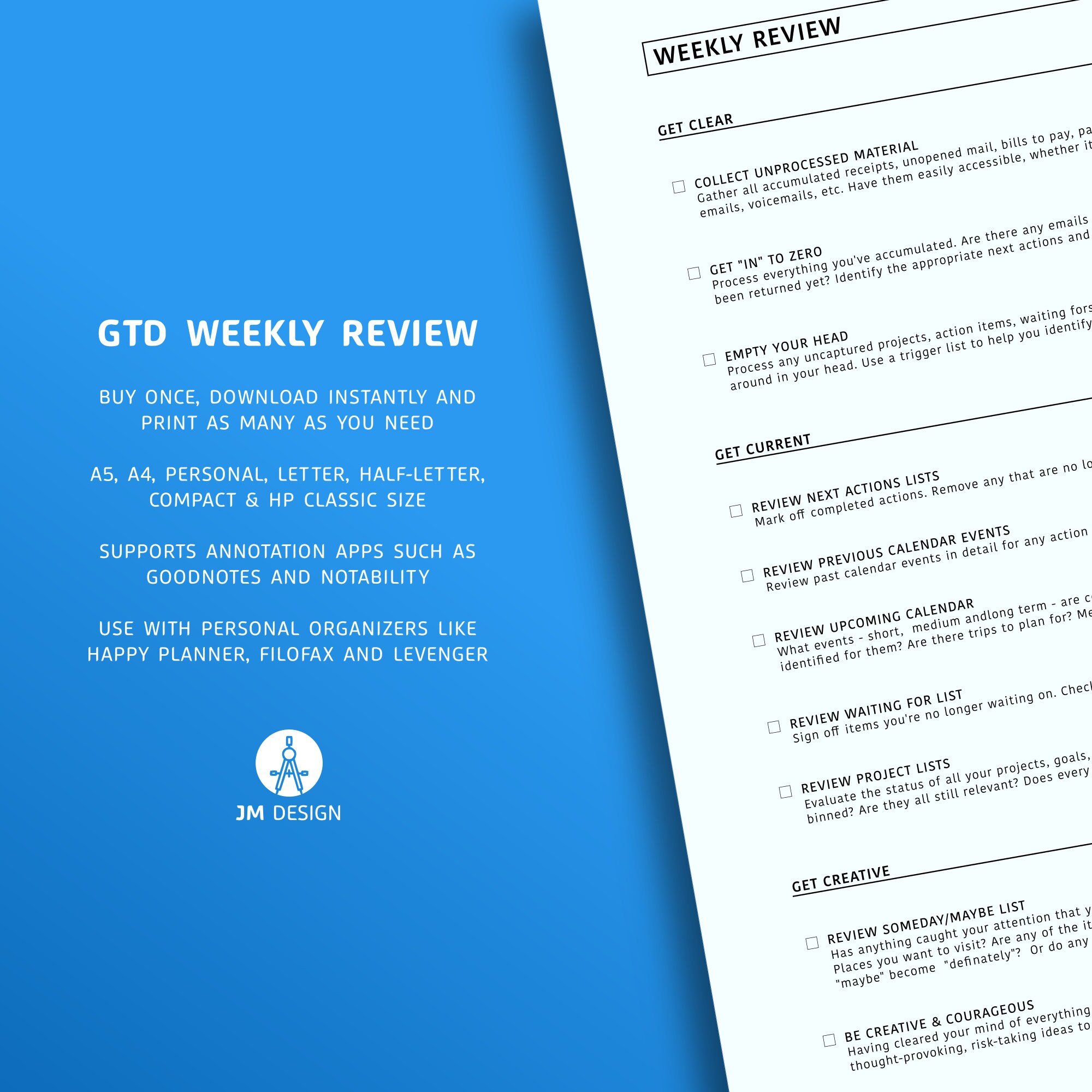 Printable GTD Weekly Review A5 A4 Personal Letter Half-letter Compact ...