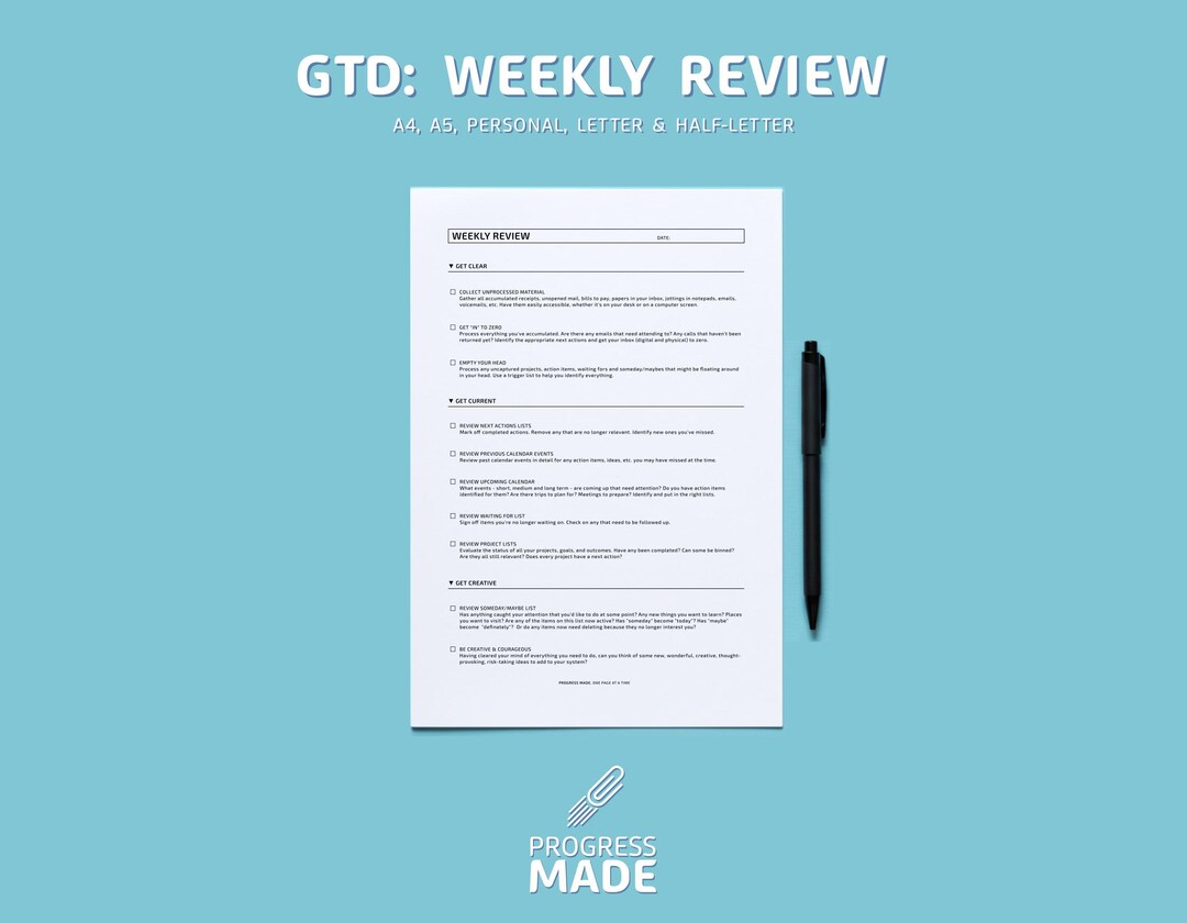 GTD Weekly Review Printable PDF - Etsy