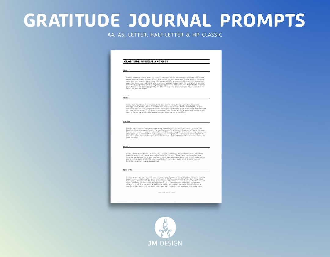 Gratitude Journal Prompts List Printable PDF, Mental Health, Therapy ...