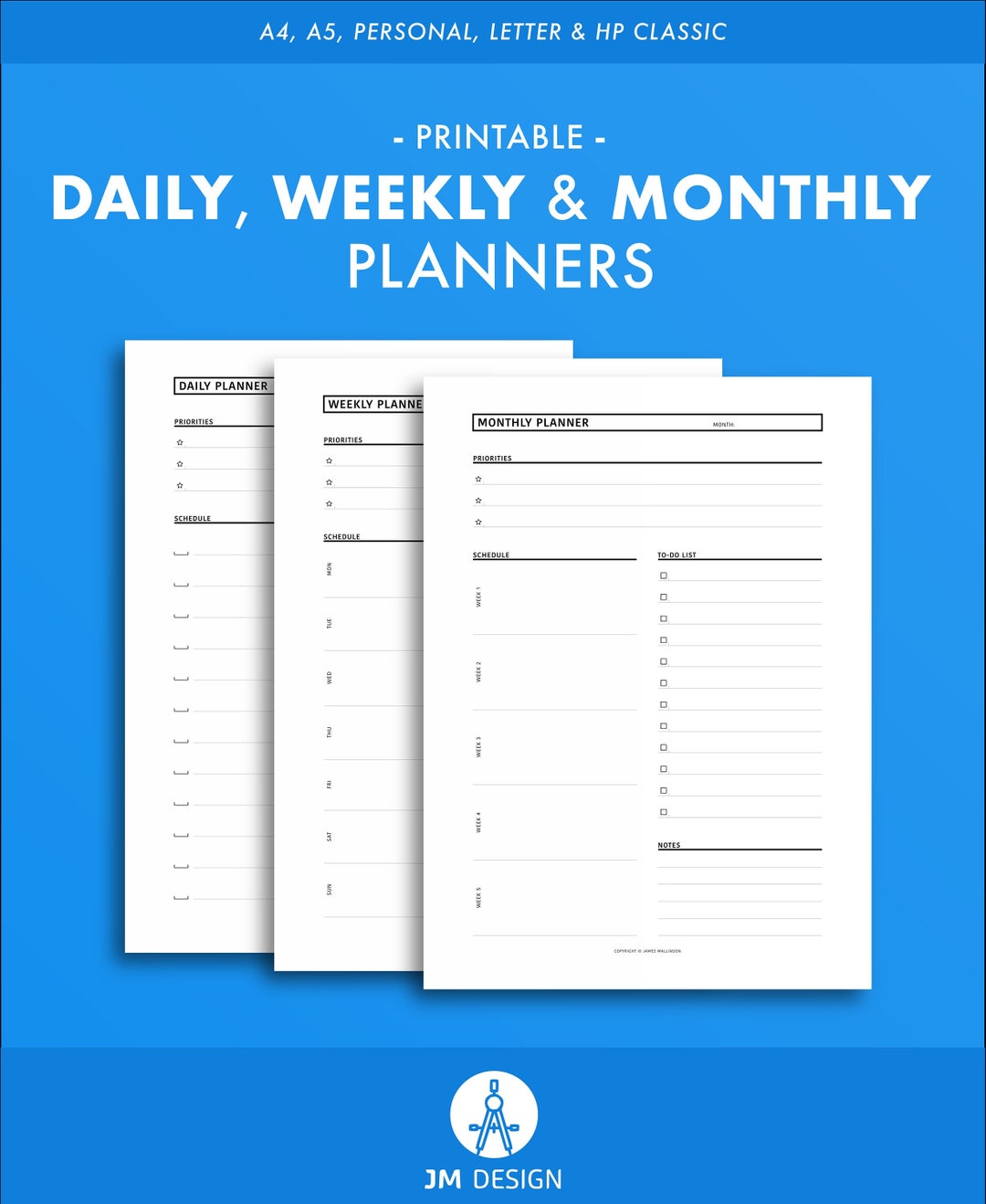 Daily, Weekly & Monthly Planners Printable PDF Digital Download ...
