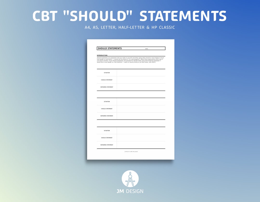 CBT Should Statements Worksheet Printable PDF, Mental Health, Therapy ...