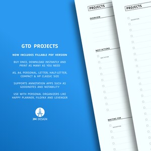 GTD Projects List Printable & Fillable A5 A4 Personal Letter Half ...