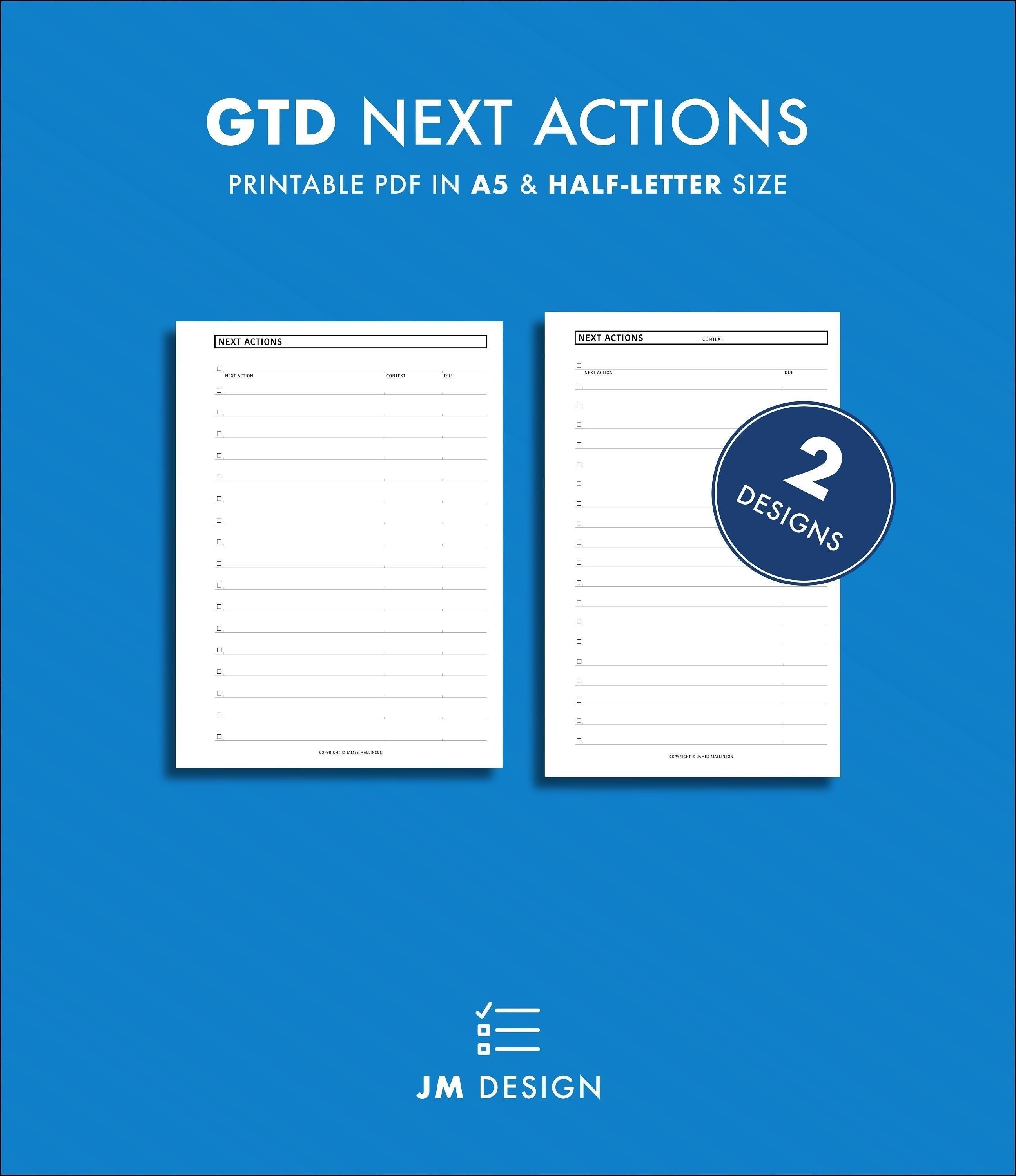 Paper & Party Supplies Paper Printable GTD Next Actions List Insert in ...