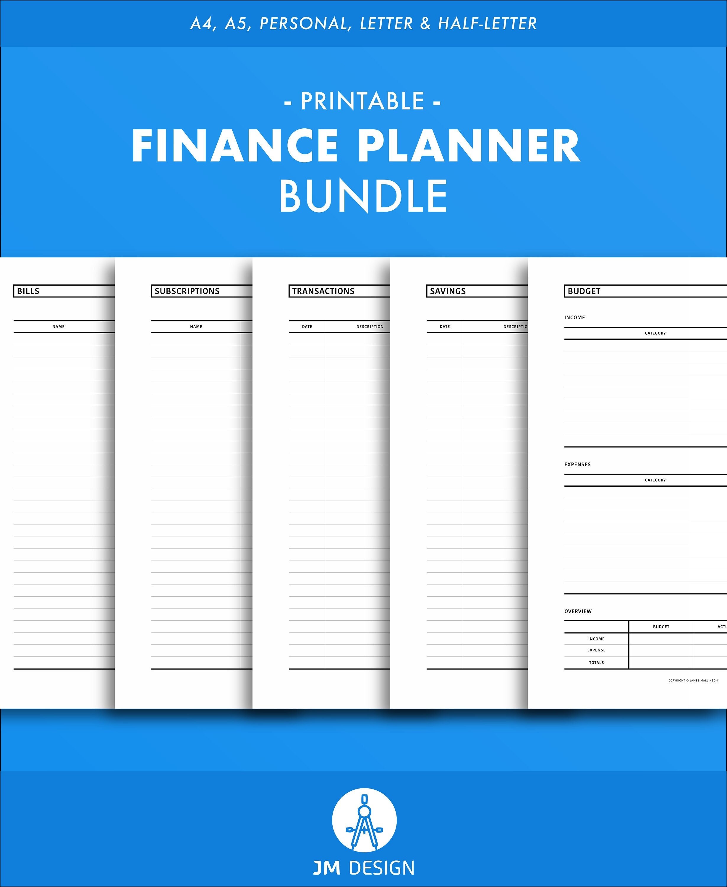 Printable Finance Planner Bundle, Instant Download, PDF Inserts in A5 ...