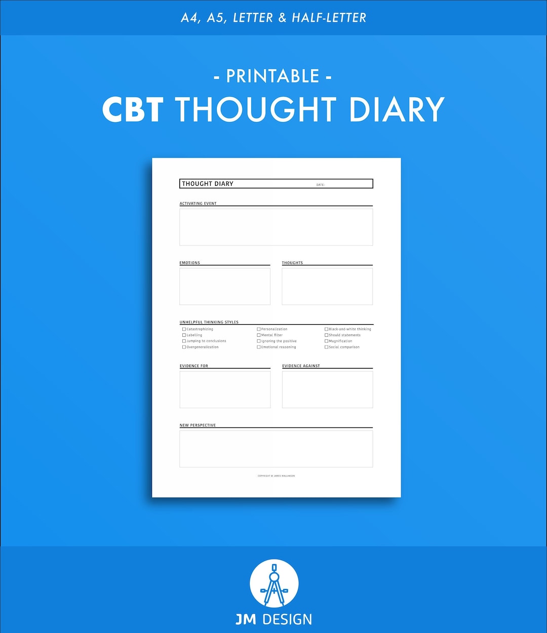 CBT Thought Diary Printable PDF Digital Download Mental Health Self ...