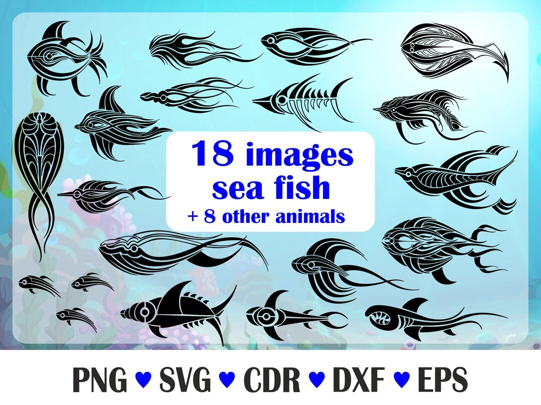 Set of Fishes Silhouette, Vector Files, Black Svg, Fishes Ornament Png ...