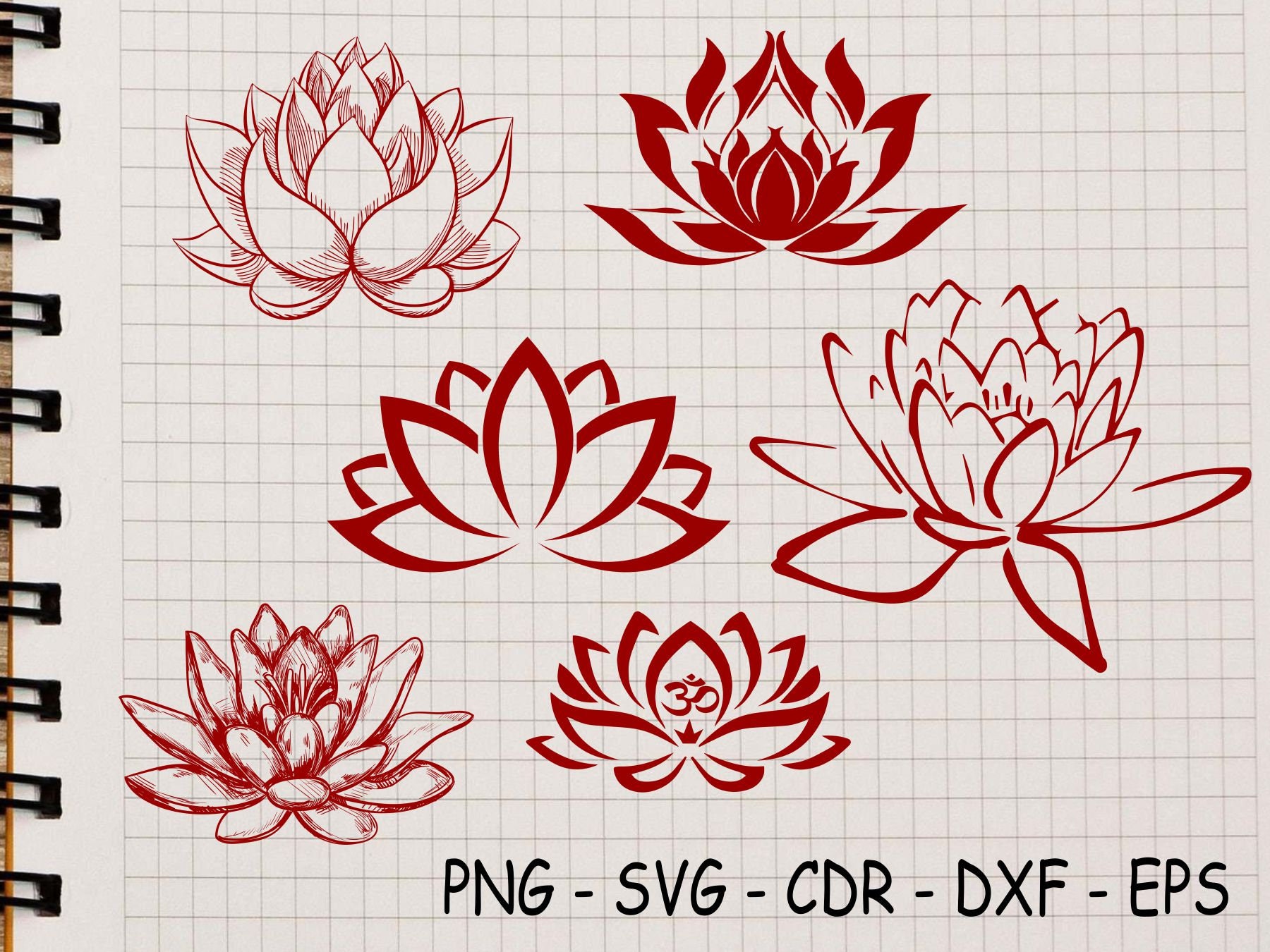 Lotus Flower, Lotus Vector, Vector Files for Laser, Lotus Set With ...