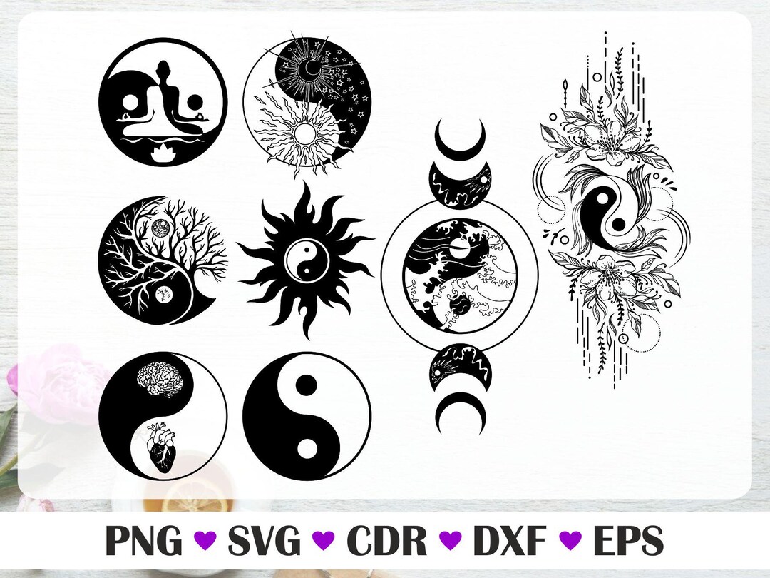 Yin-yang Vector Drawing, Vector Files for Laser, Yin-yang Set With ...
