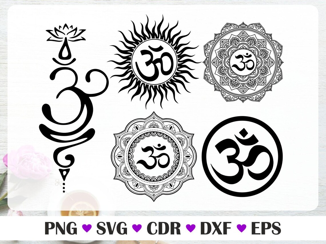 Om Sign Vector Drawing, Vector Files for Laser, Om Sign Set With ...
