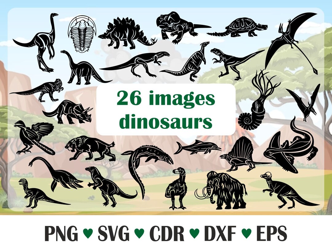Set of Dinosaurs Silhouette, Vector Files for Laser, Black Svg ...