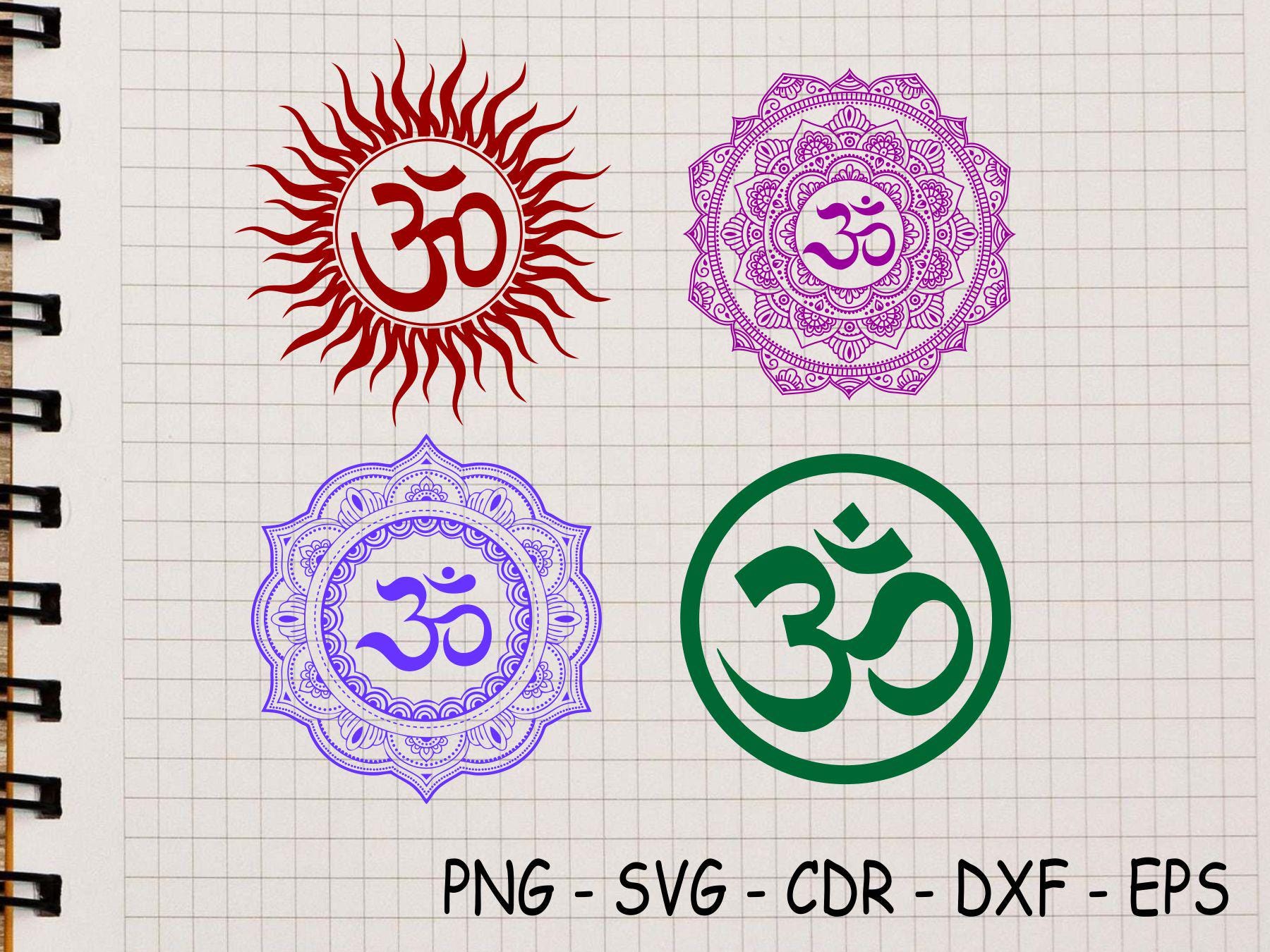 Om Sign Vector Drawing, Vector Files for Laser, Om Sign Set With ...