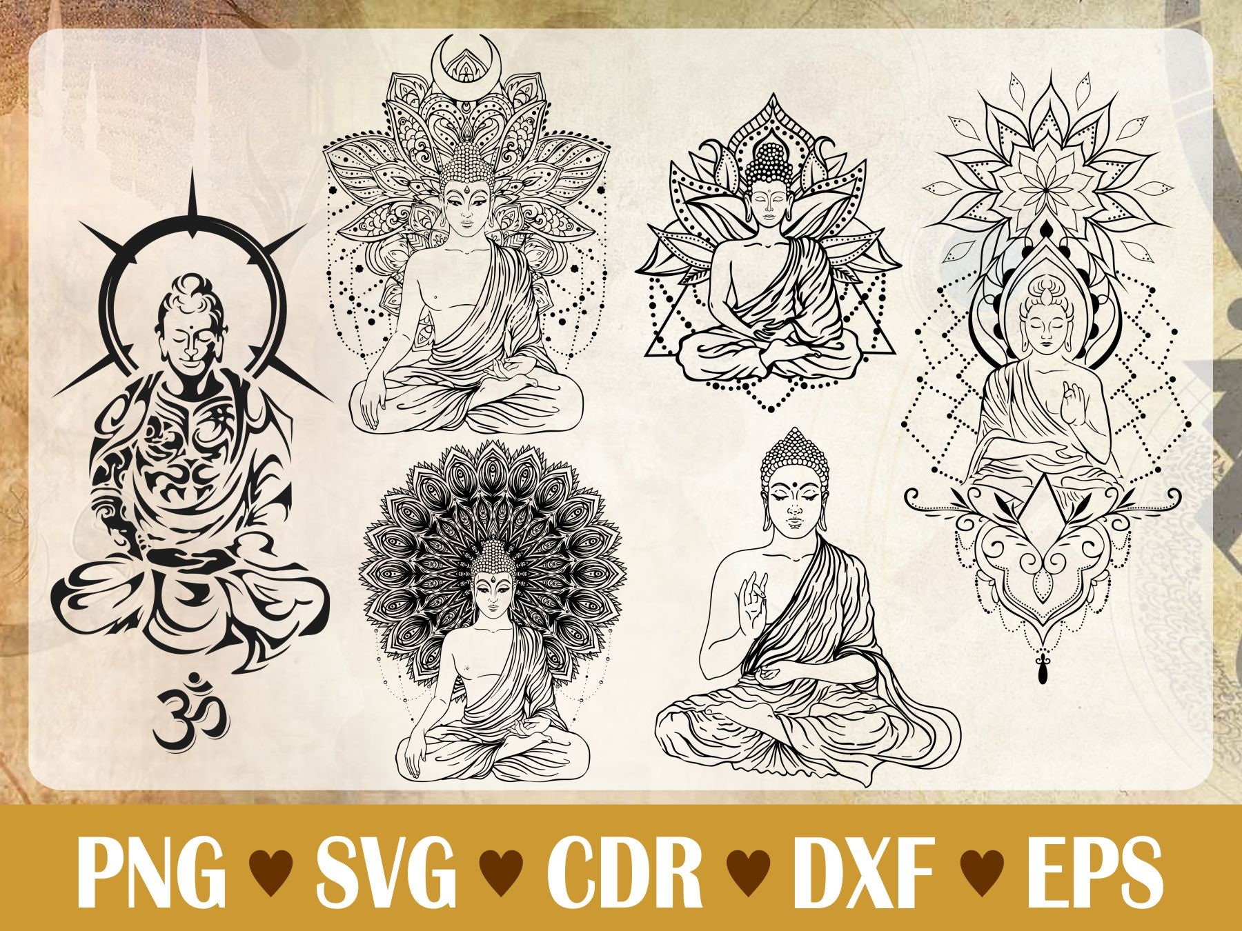 Buddha Vector Drawing, Vector Files for Laser, Buddha Set With ...