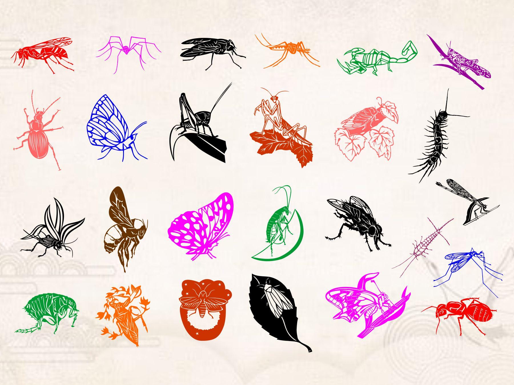 Set of Insects Silhouette, Vector Files, Insects Ornament Png, Insects ...