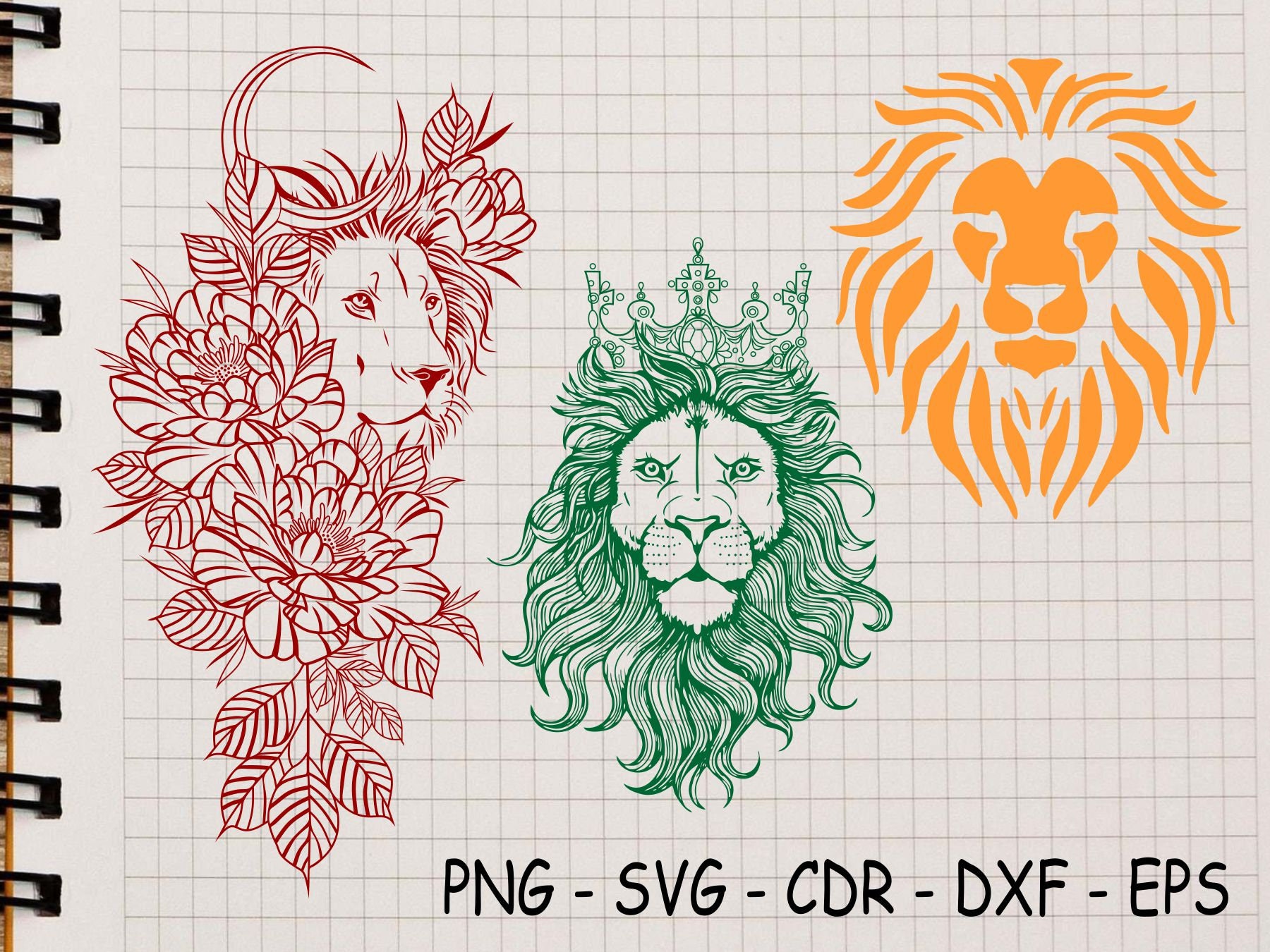 Lion Vector, Lion Set With Silhouette, Lion Ornament Png, Vector Files ...