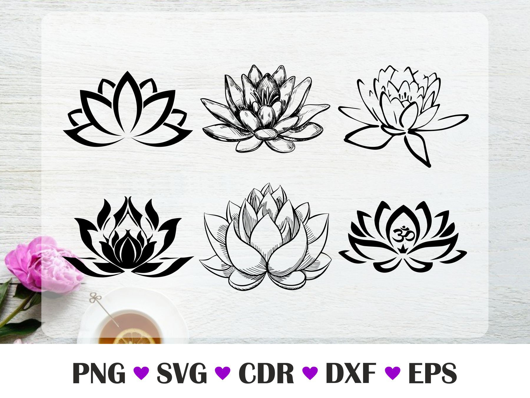 Lotus Flower, Lotus Vector, Vector Files for Laser, Lotus Set With ...