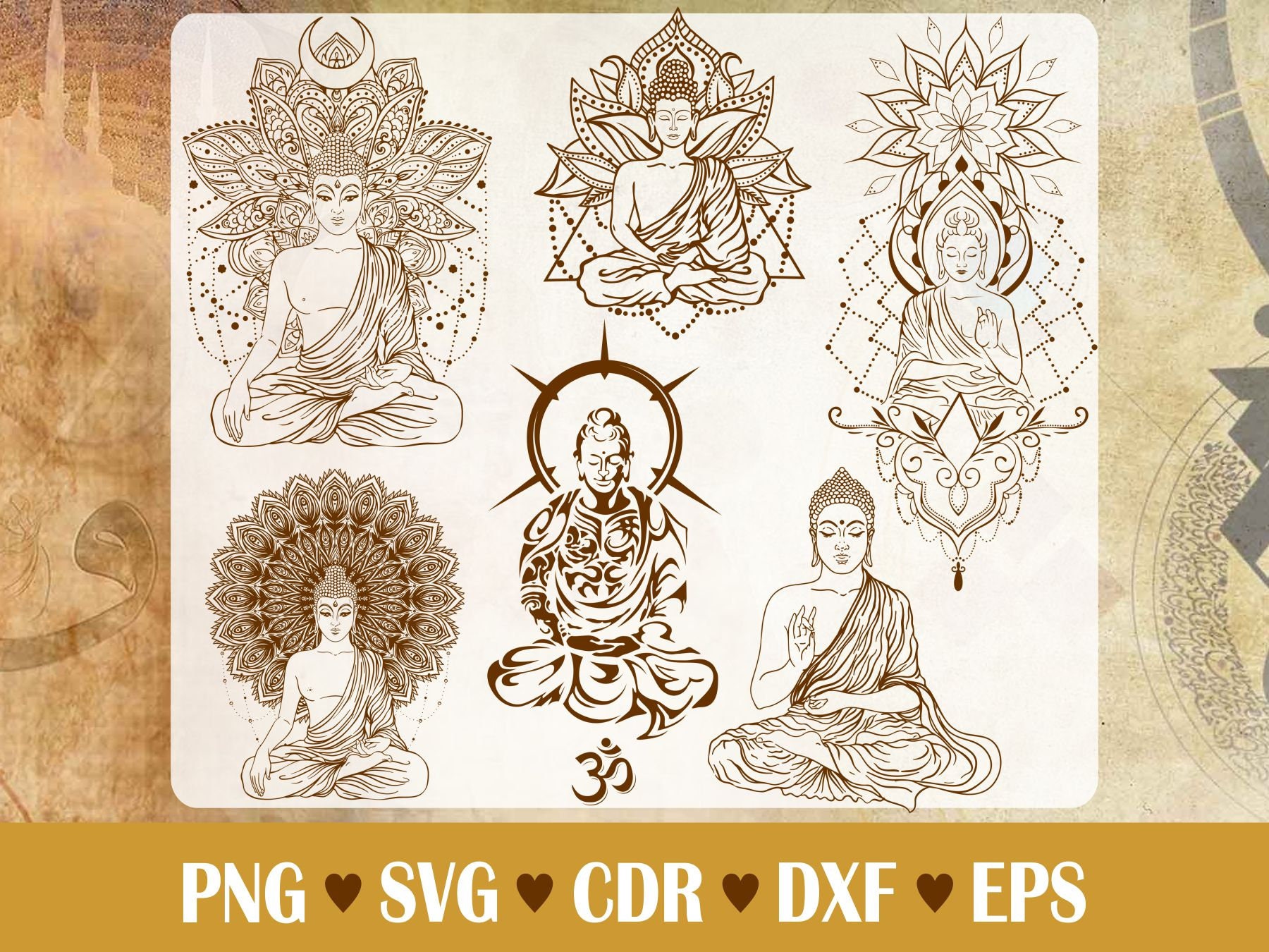 Buddha Vector Drawing, Vector Files for Laser, Buddha Set With ...