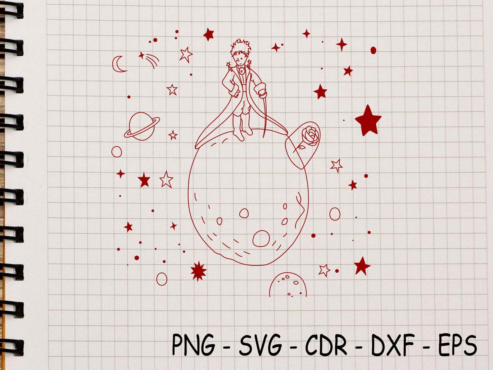 The Little Prince Line Art | Png Svg Eps Dxf Cdr | Digital Illustration ...