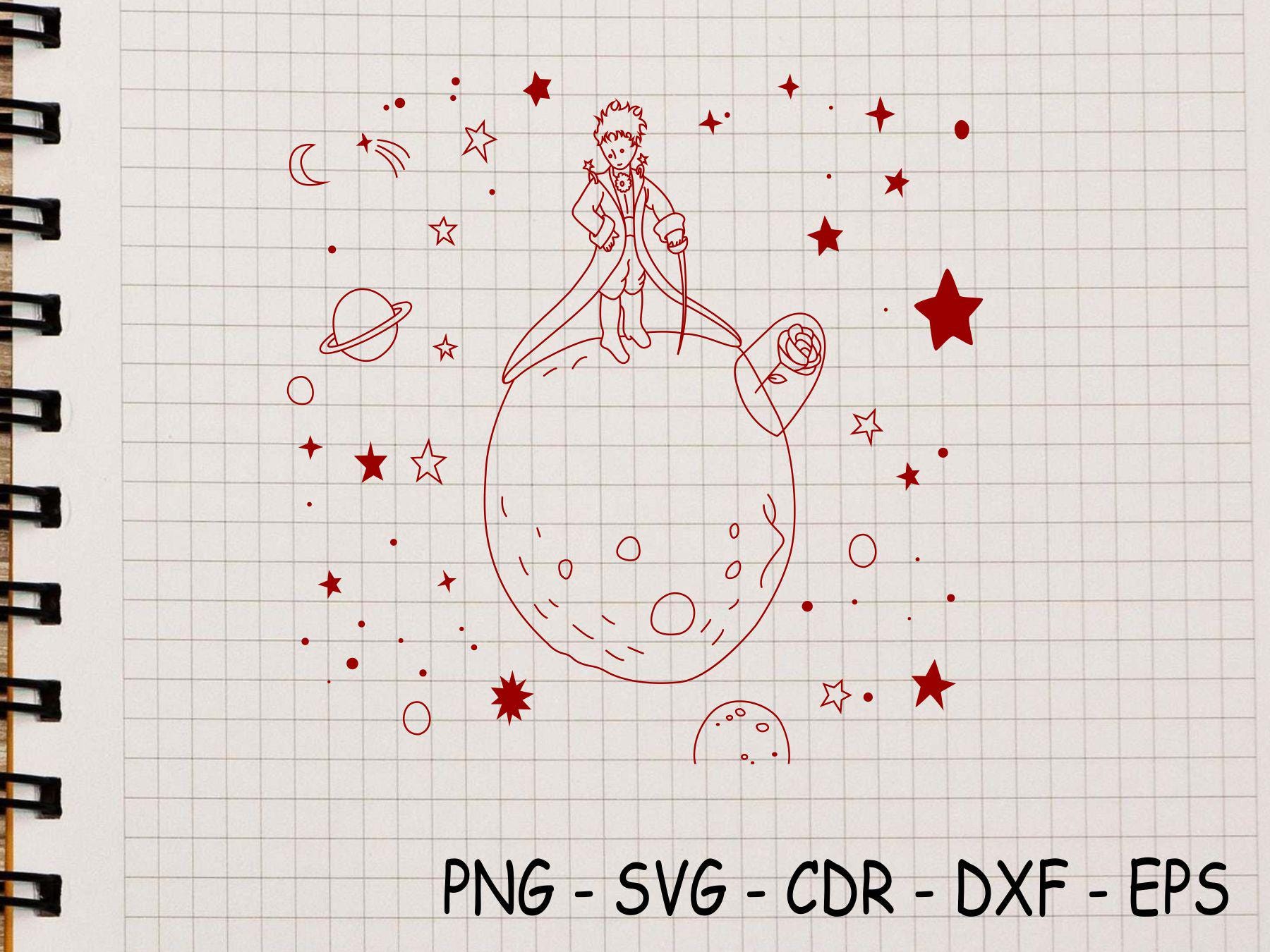The Little Prince Line Art | Png Svg Eps Dxf Cdr | Digital Illustration ...