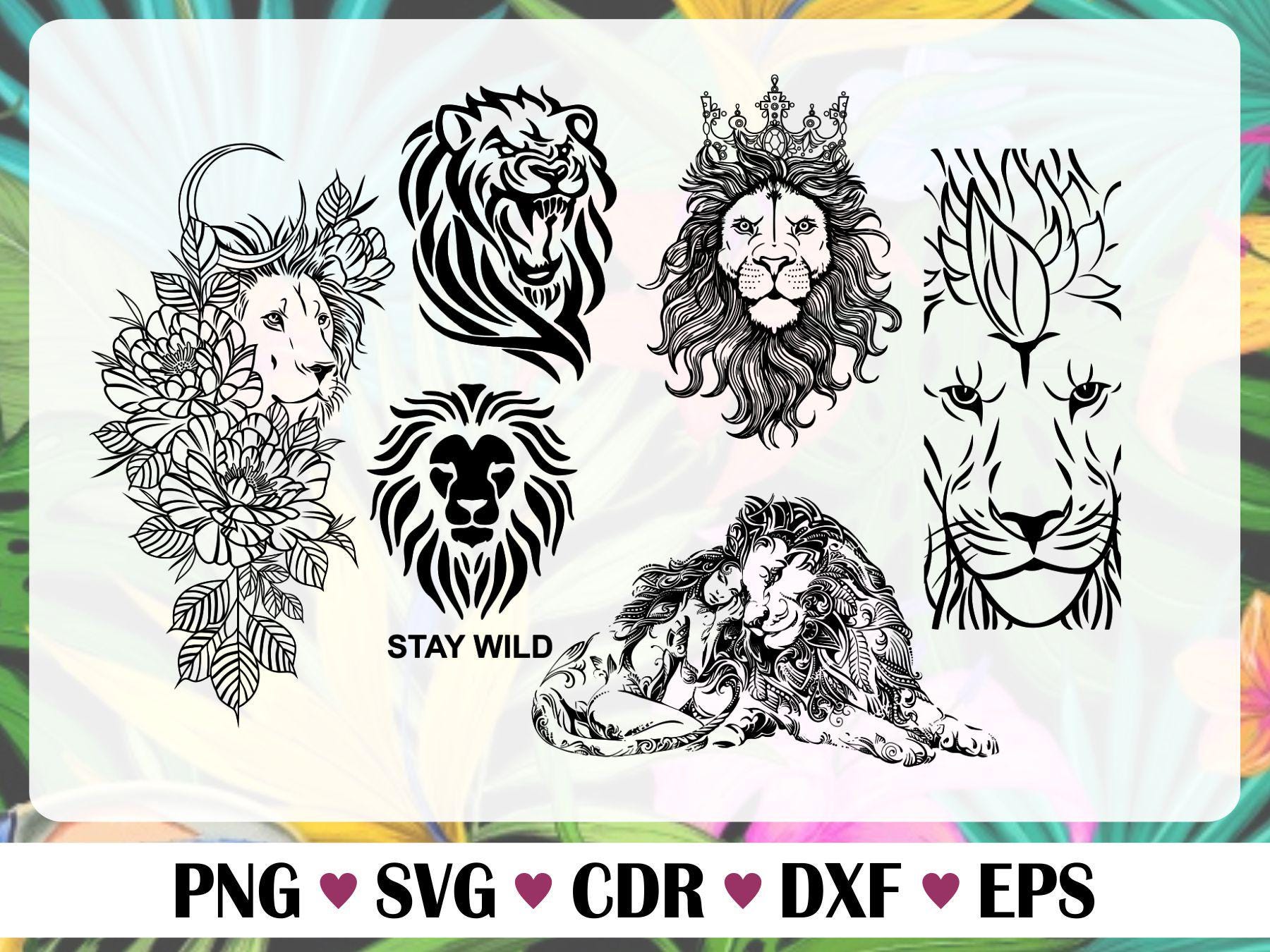 Lion Vector, Lion Set With Silhouette, Lion Ornament Png, Vector Files ...