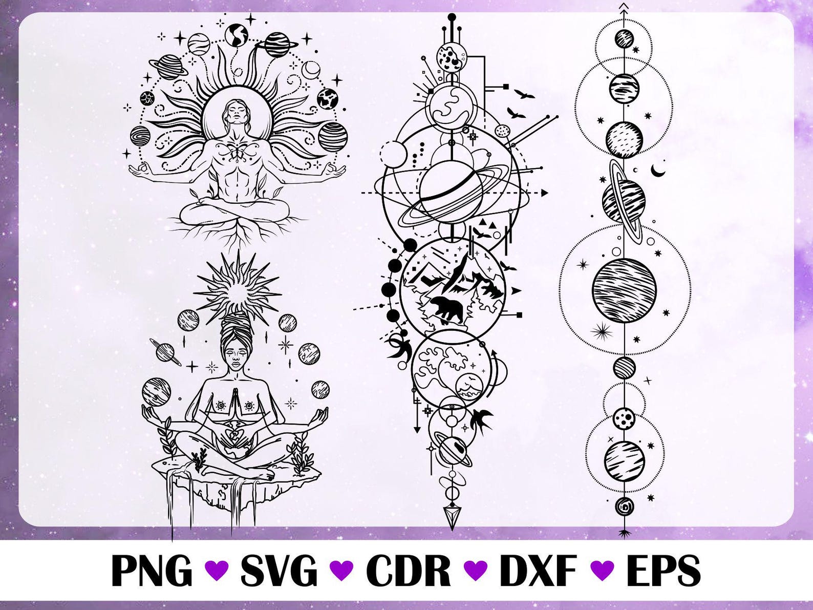 Planets Vector Drawing, Vector Files for Laser, Planets Set With ...