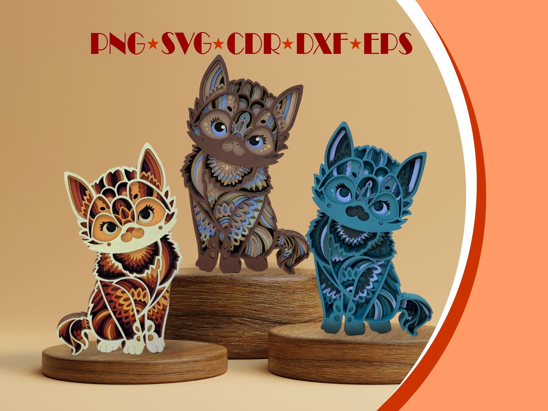 Multi Layered Cat, 3d Laser Cut Cat, 3D Cat, Files Svg, Dxf, Vector ...