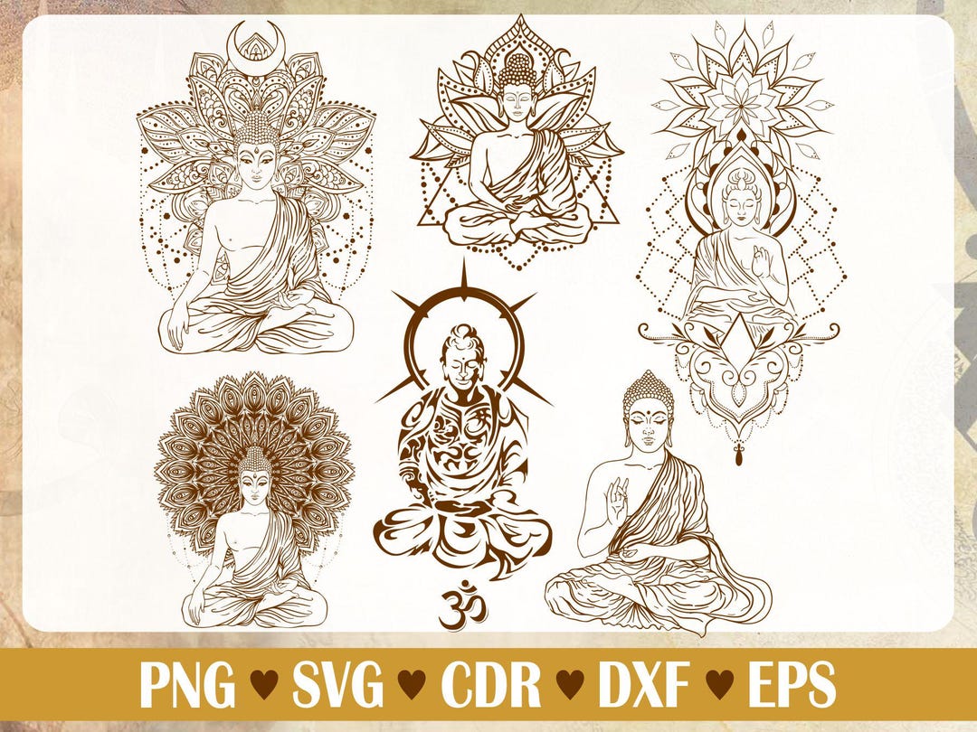 Buddha Vector Drawing, Vector Files for Laser, Buddha Set With ...