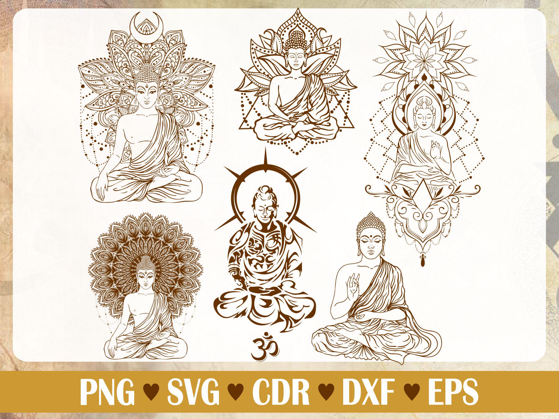 Buddha Vector Drawing, Vector Files for Laser, Buddha Set With ...