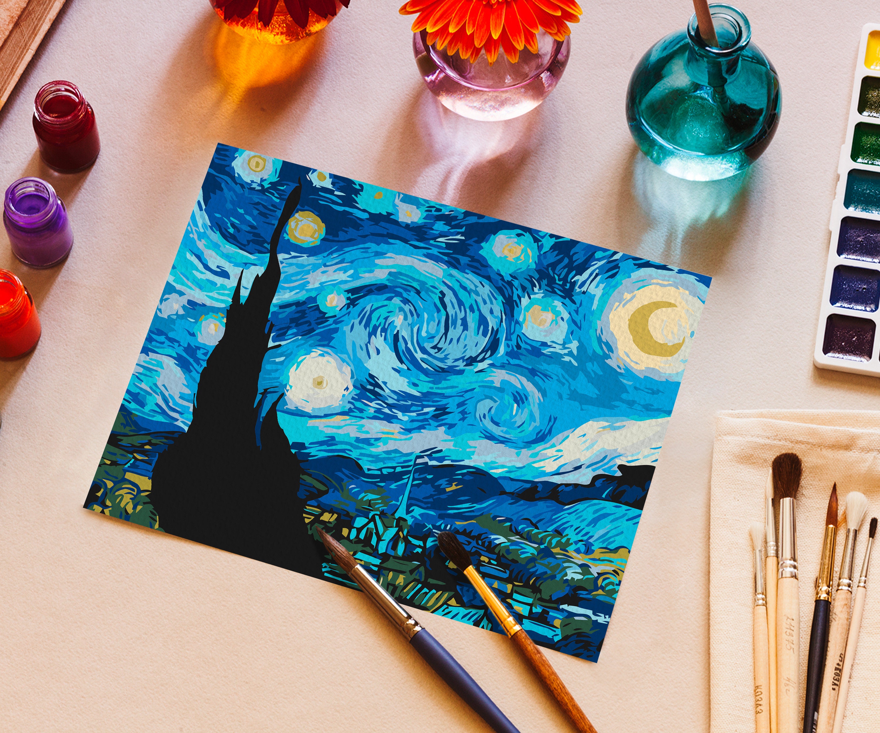 The Starry Night Printable Coloring Page Pdf Spring DIY - Etsy Denmark
