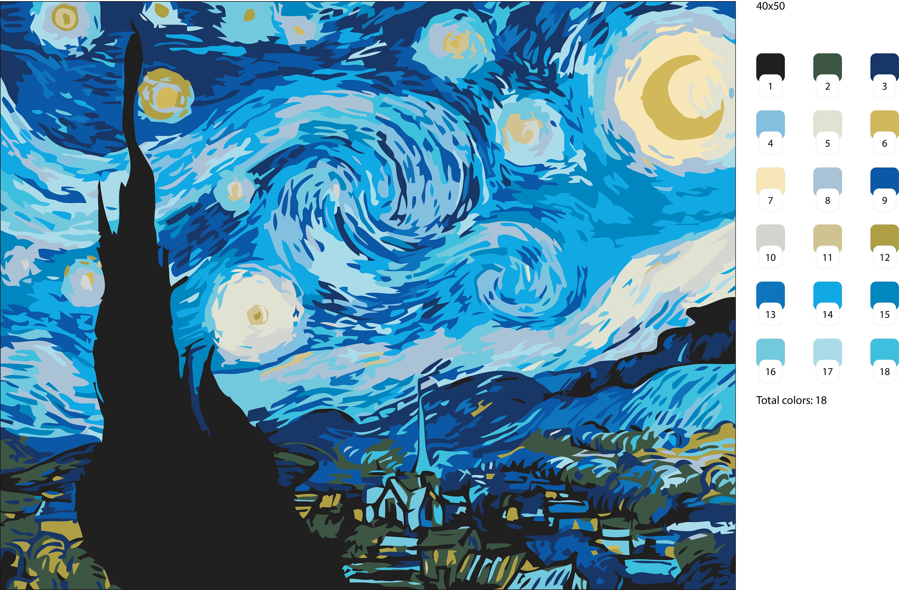 The Starry Night Printable Coloring Page Pdf Spring DIY - Etsy Denmark