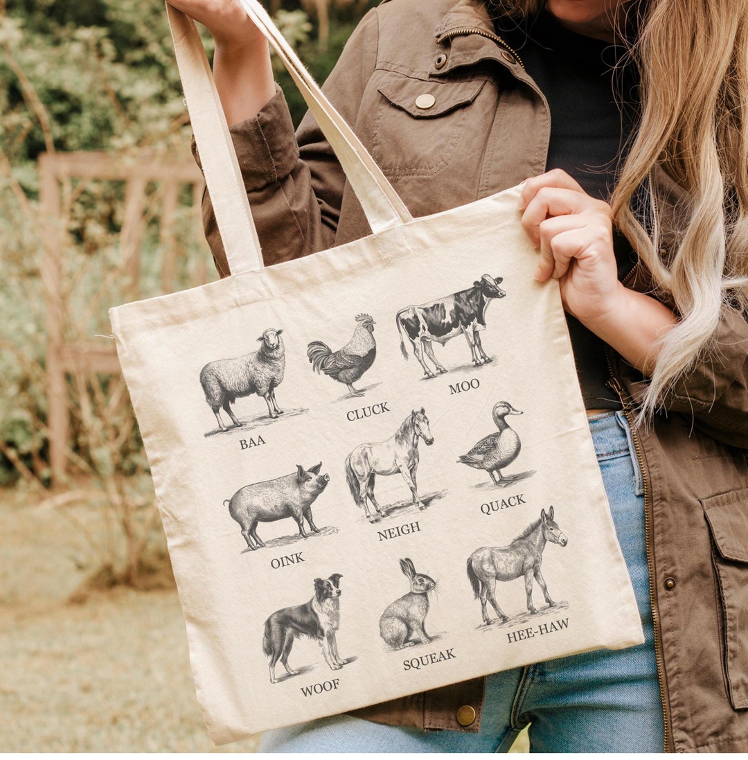 Farm Animals Tote Bag Farm Animal Bag Cow Tote Bag, Animal Lovers Gift ...