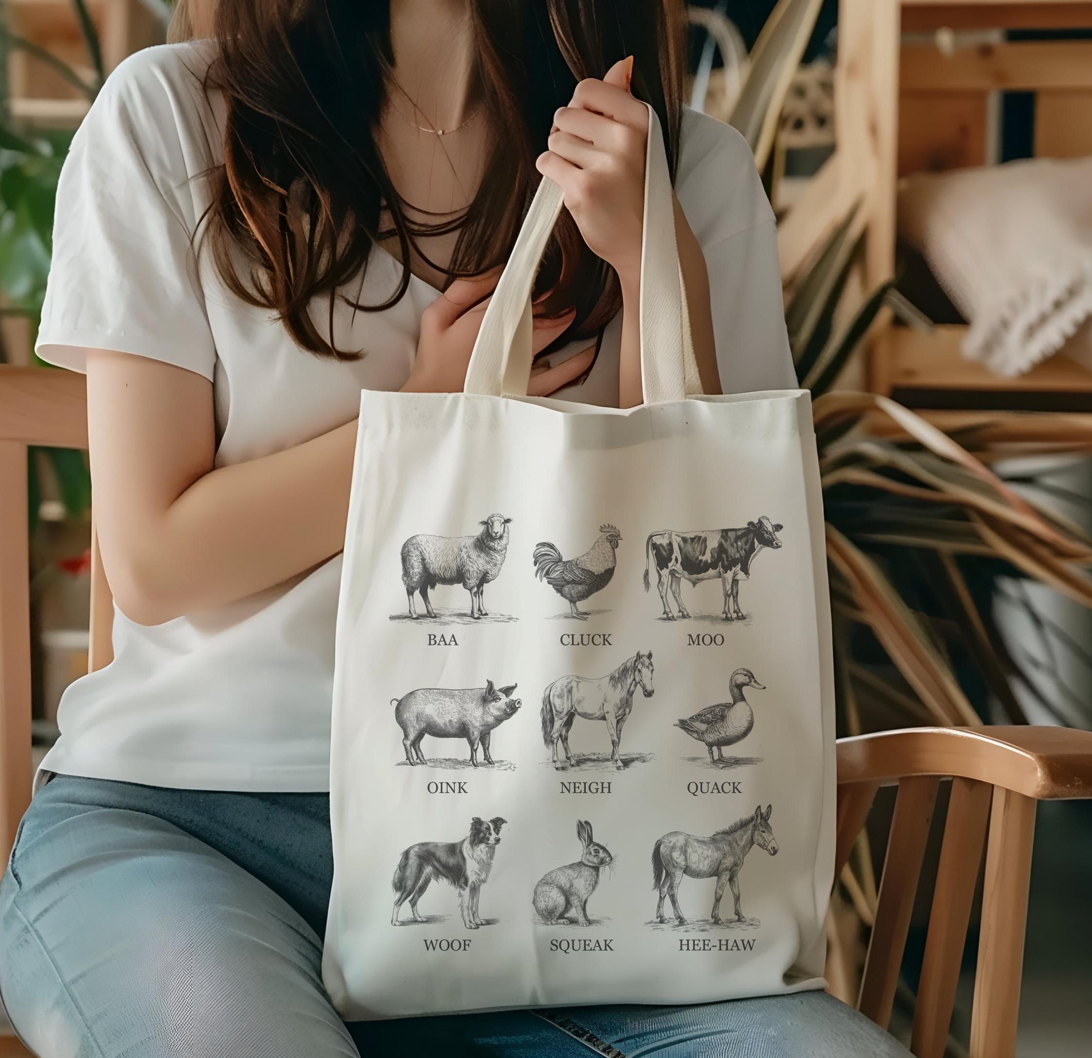 Farm Animals Tote Bag Farm Animal Bag Cow Tote Bag, Animal Lovers Gift ...
