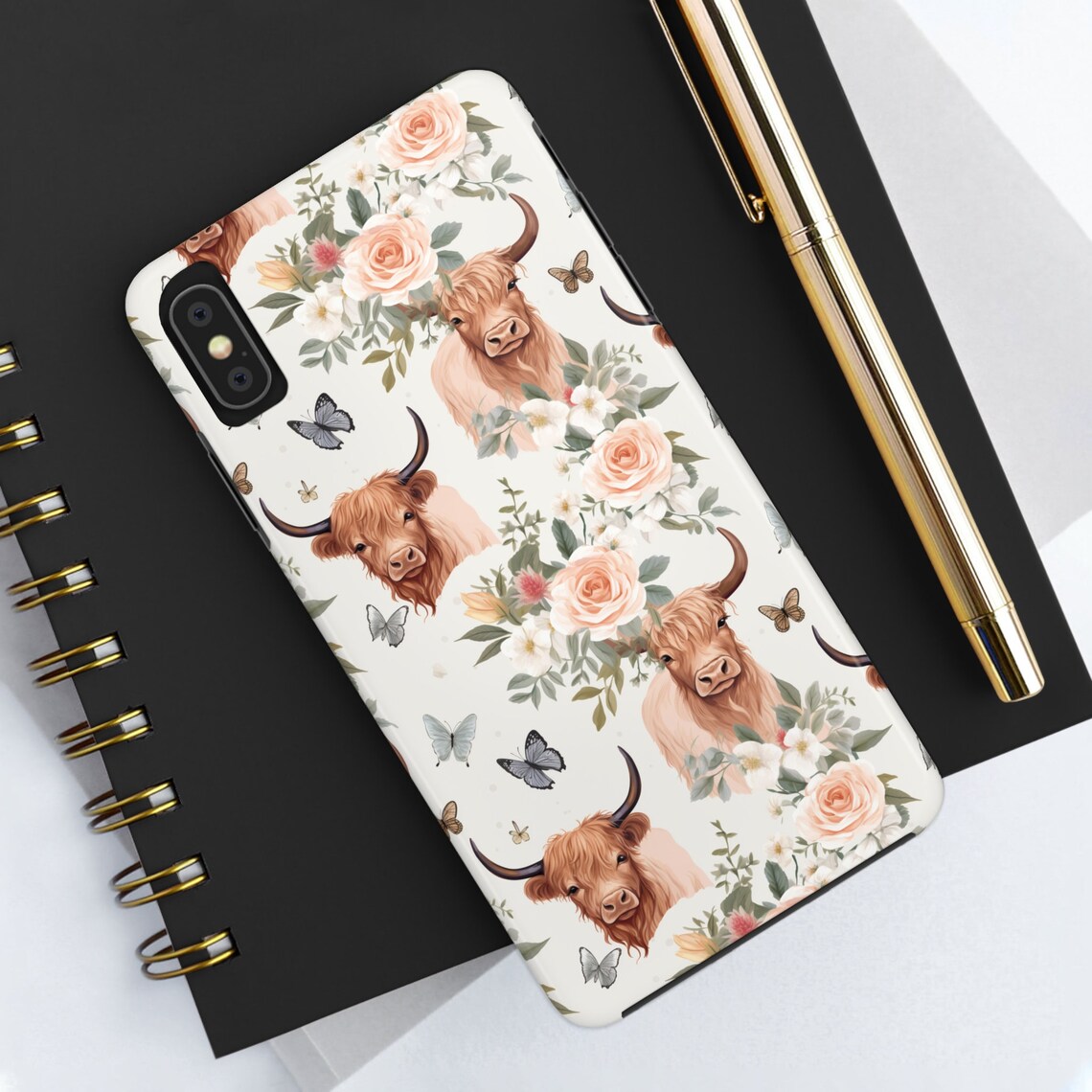 Highland Cow iPhone Case, Floral Cow Tough Phone Cases, Cow Lover Gift ...