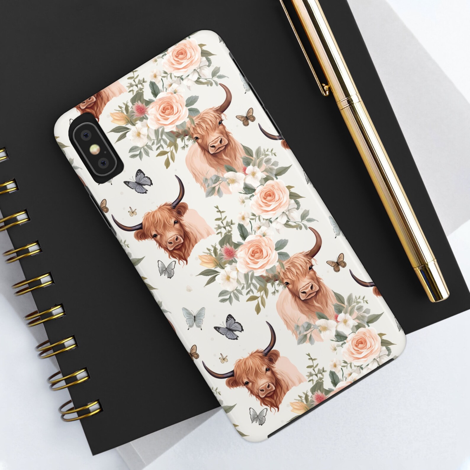 Highland Cow iPhone Case, Floral Cow Tough Phone Cases, Cow Lover Gift ...